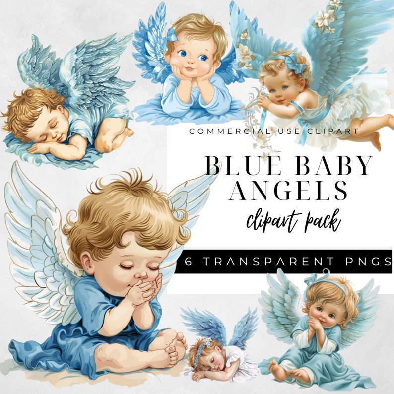 Clipart Set of Blue Baby Angels, Sleeping Baby Angel, Baby Clipart ...