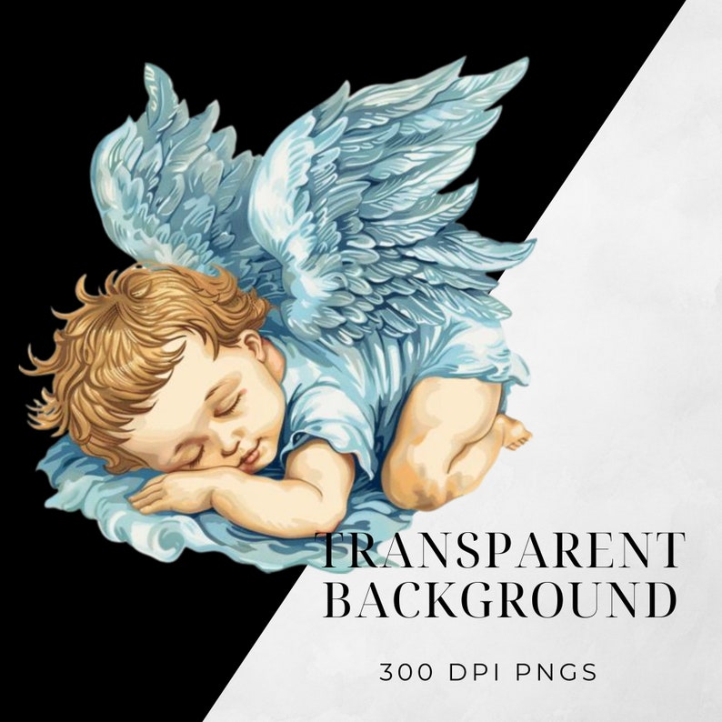 Clipart Set of Blue Baby Angels, Sleeping Baby Angel, Baby Clipart ...