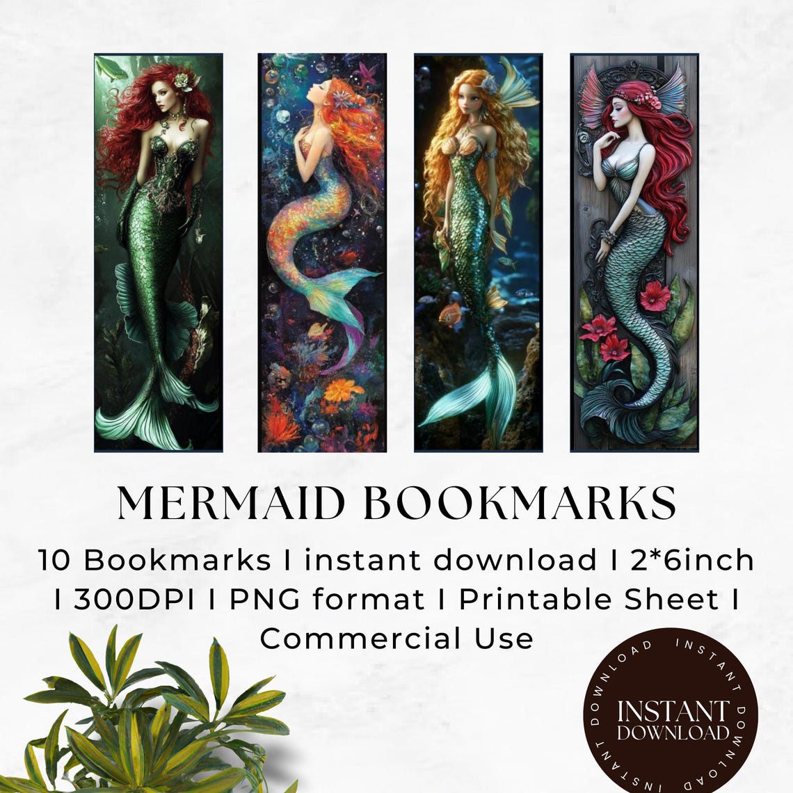 Mermaid Bookmarks, Printable Bookmarks, Fantasy Bookmarks, Bright ...