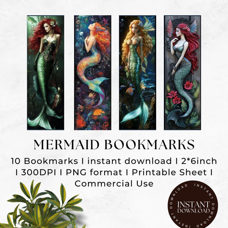 Mermaid Bookmarks, Printable Bookmarks, Fantasy Bookmarks, Bright ...