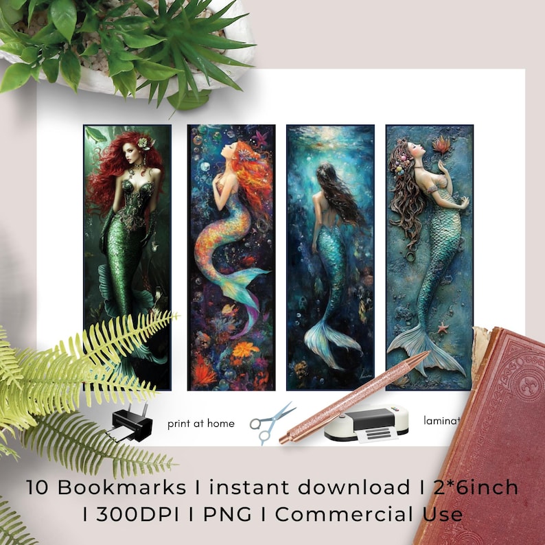 Mermaid Bookmarks, Printable Bookmarks, Fantasy Bookmarks, Bright ...