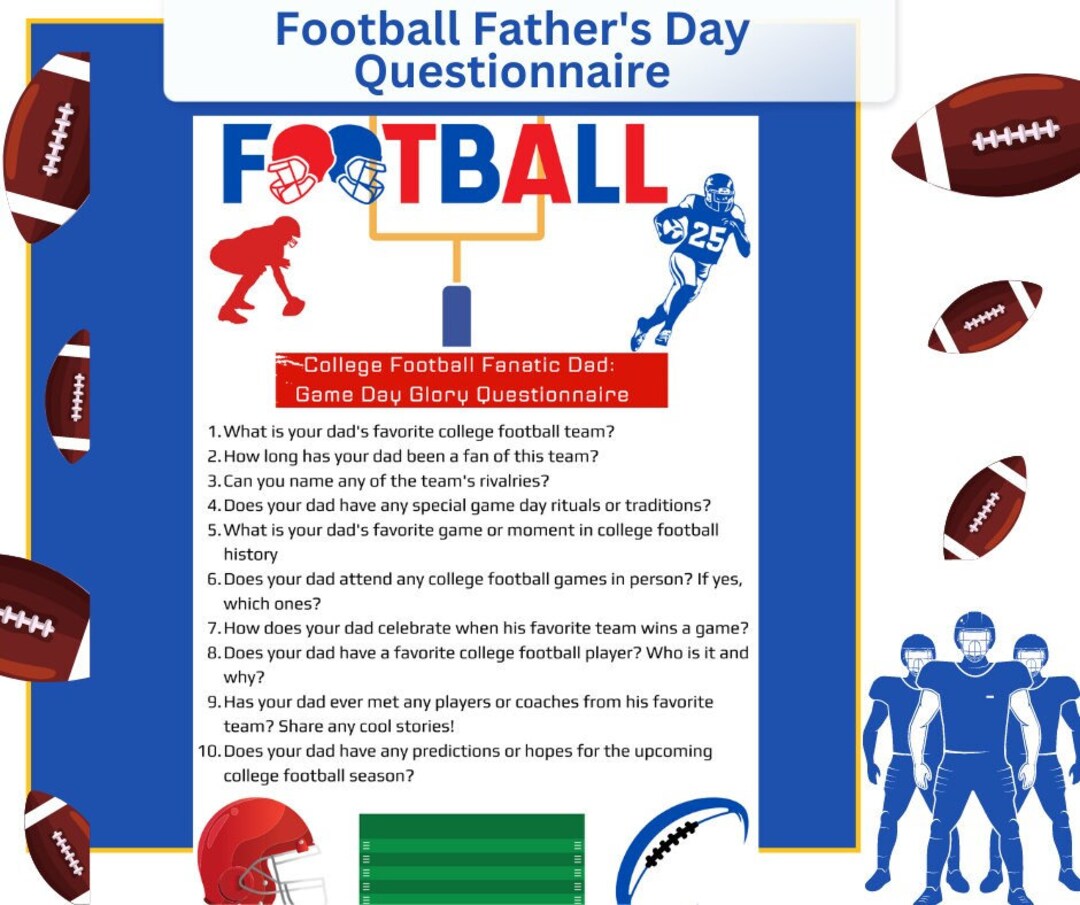 Father's Day "college Football" Questionnaire Worksheet - Etsy