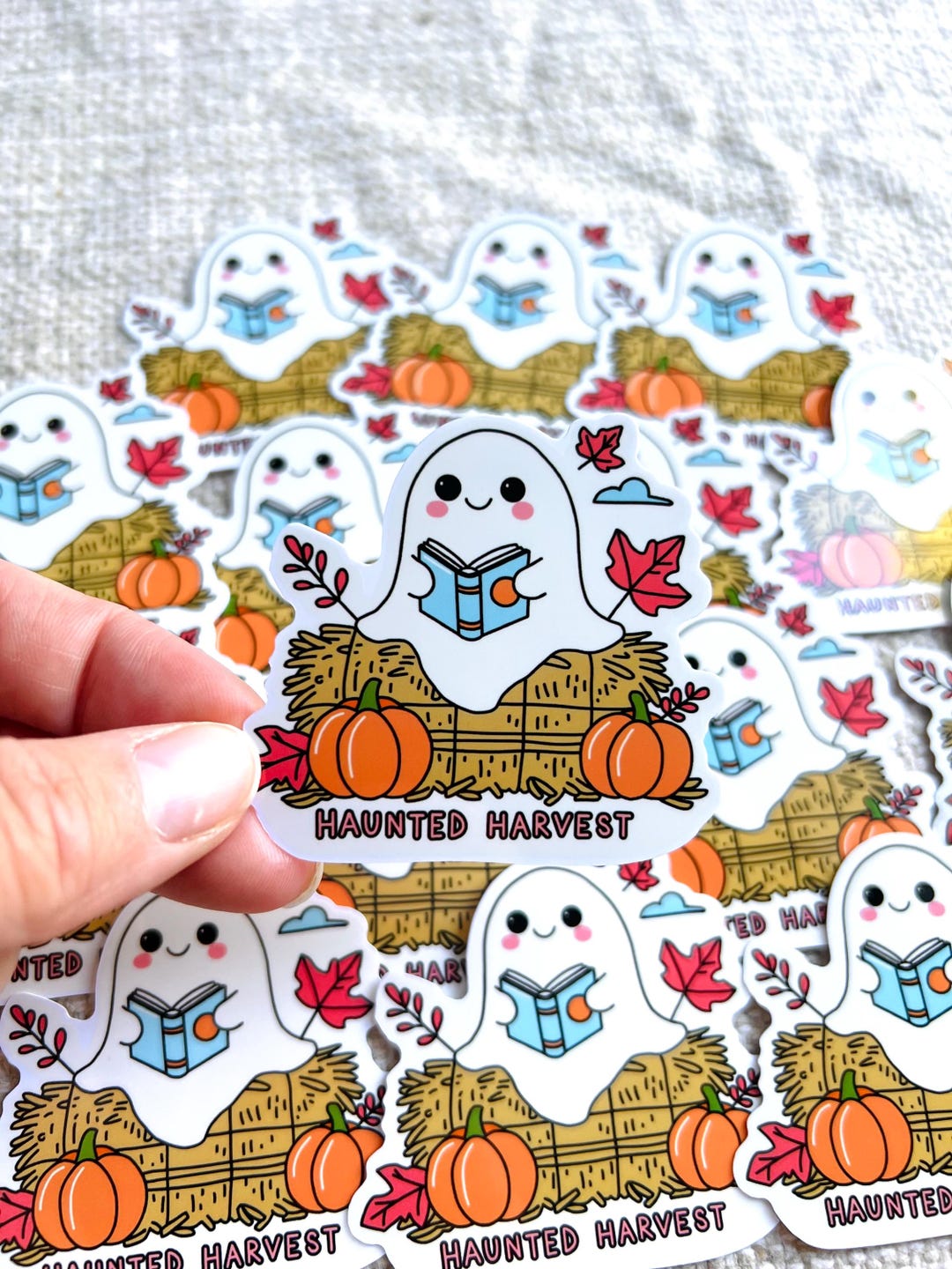 Fall Ghost Sticker, Cute Kawaii Ghost Sticker, Autumn Book Sticker ...