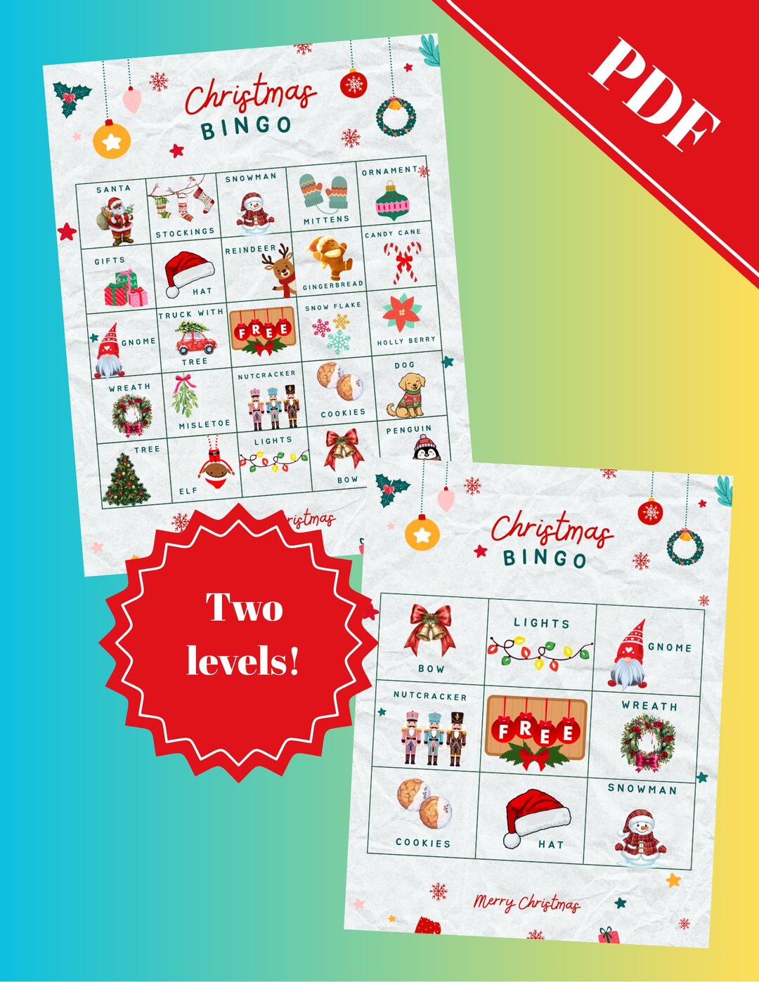 Christmas Bingo Printable for Kids | 2 Difficulty Levels | Picture ...
