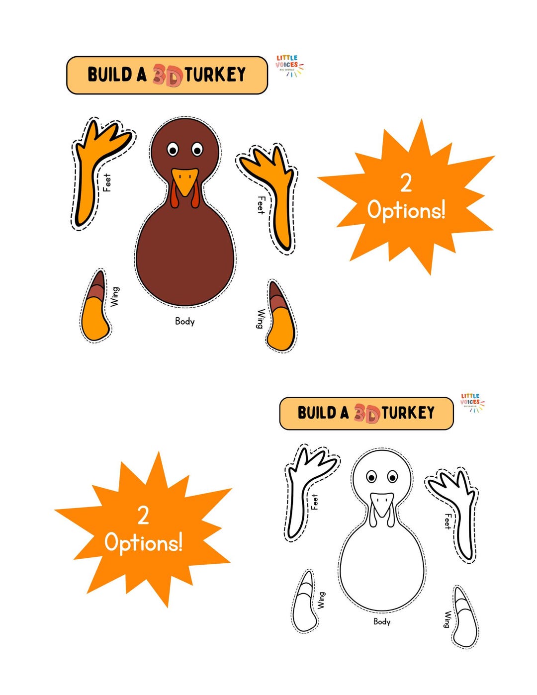 Build a 3D Turkey Craft, Fall Activity for Kids, Toddler Activity ...