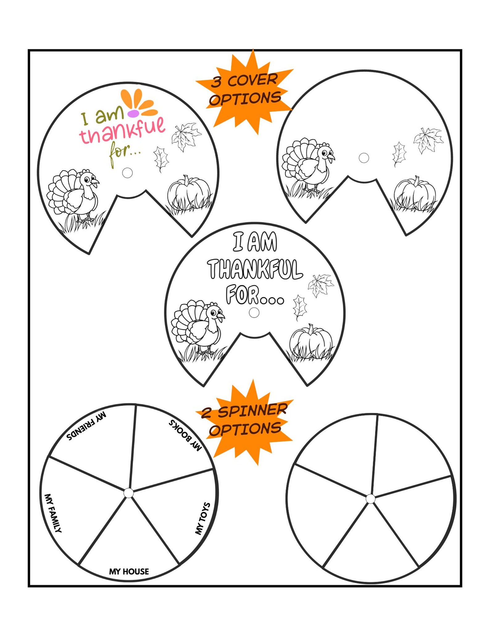 I Am Thankful for Spinner Craft, Fall Activity for Kids, Toddler ...