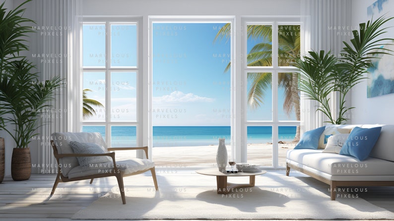 Zoom Virtual Background, Backdrop, Beach, Palms, Ocean, Living Room ...