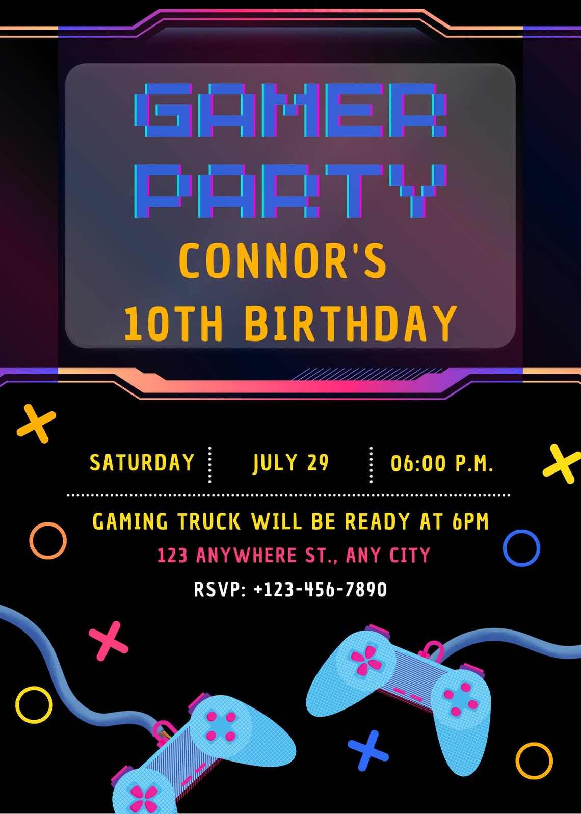 Gamer Birthday Invitation Gamer Party Gaming Truck Birthday Digital ...