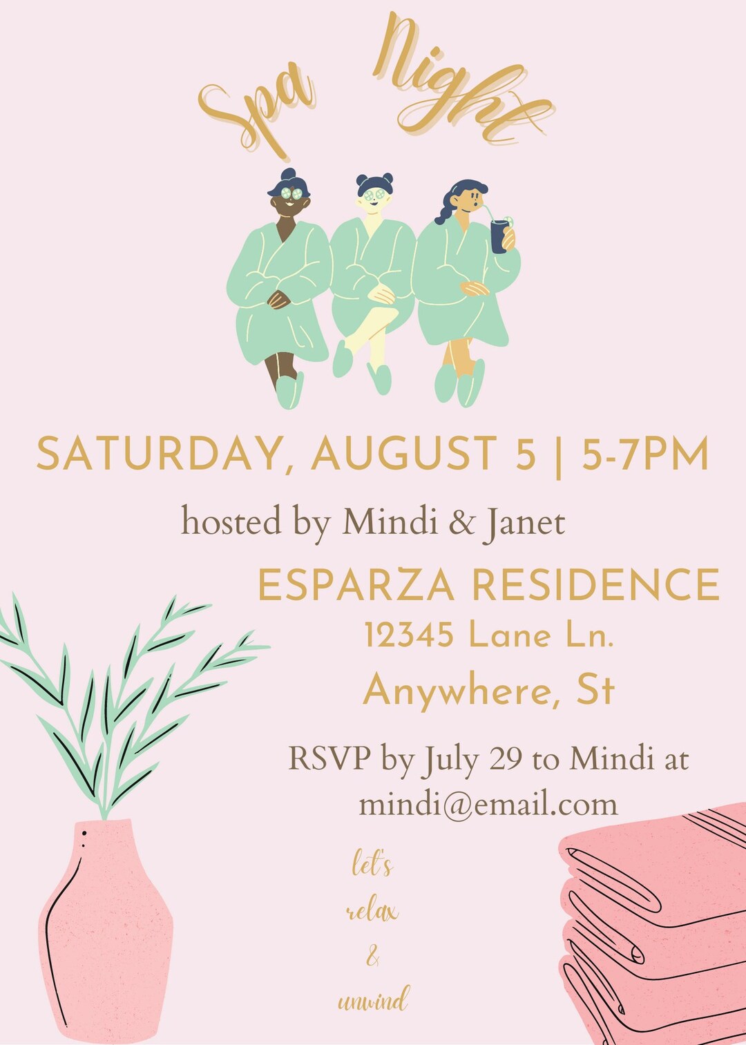 Spa Night Invitation | Spa Night | Spa Night Digital Invitation ...