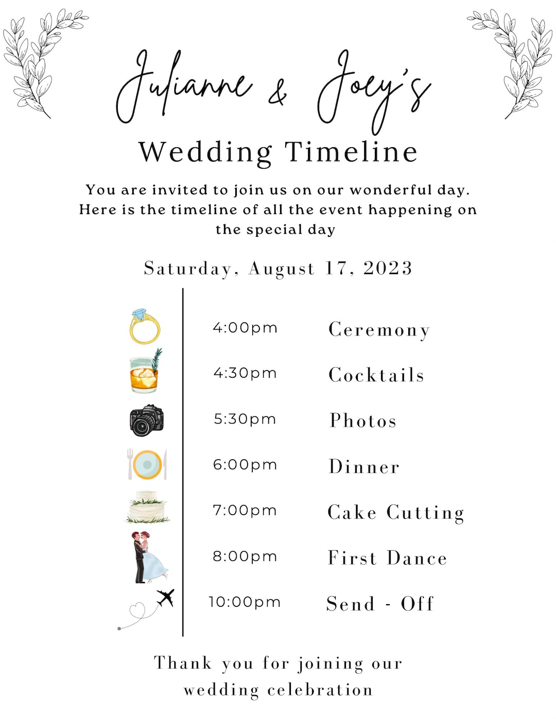 Wedding Party Timeline | Printable Wedding Day Schedule | Bridal Party ...