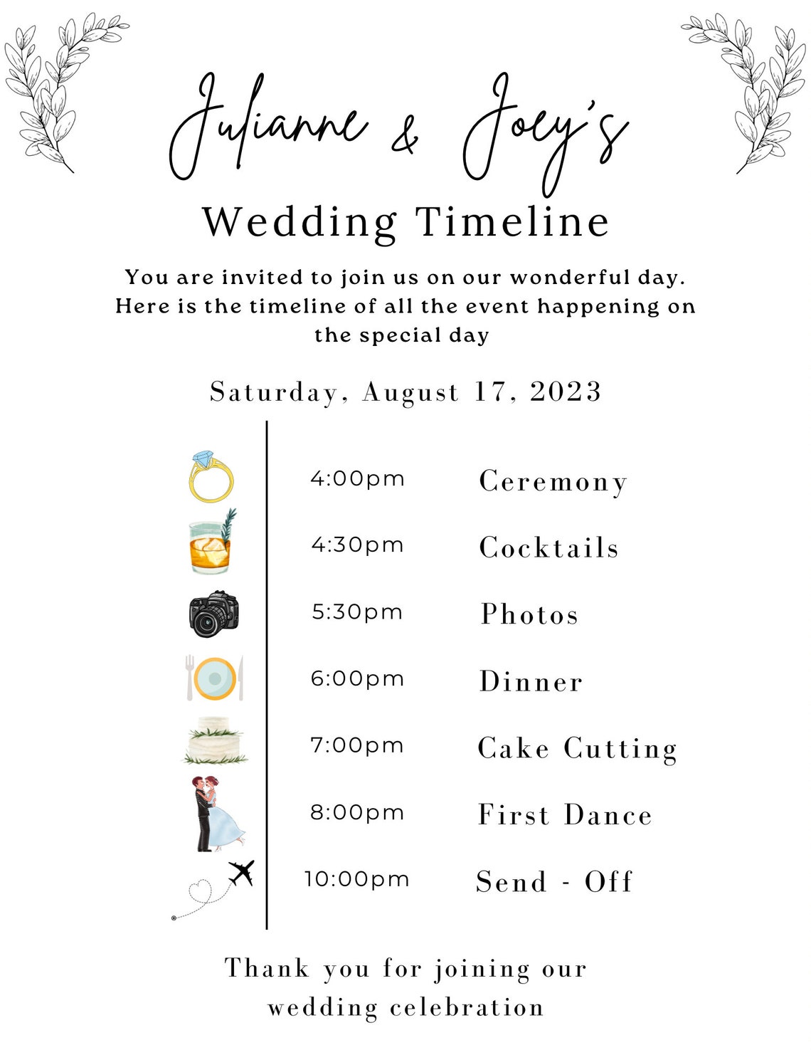 Wedding Party Timeline | Printable Wedding Day Schedule | Bridal Party ...