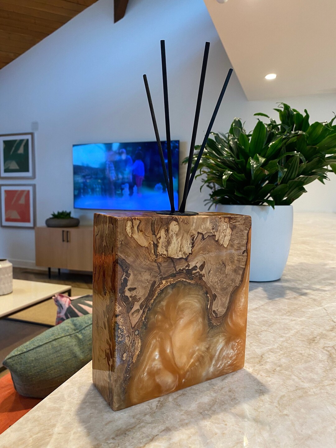 Wooden Square Reed Diffuser Wooden Epoxy Art resin Epoxy Natural Wooden ...