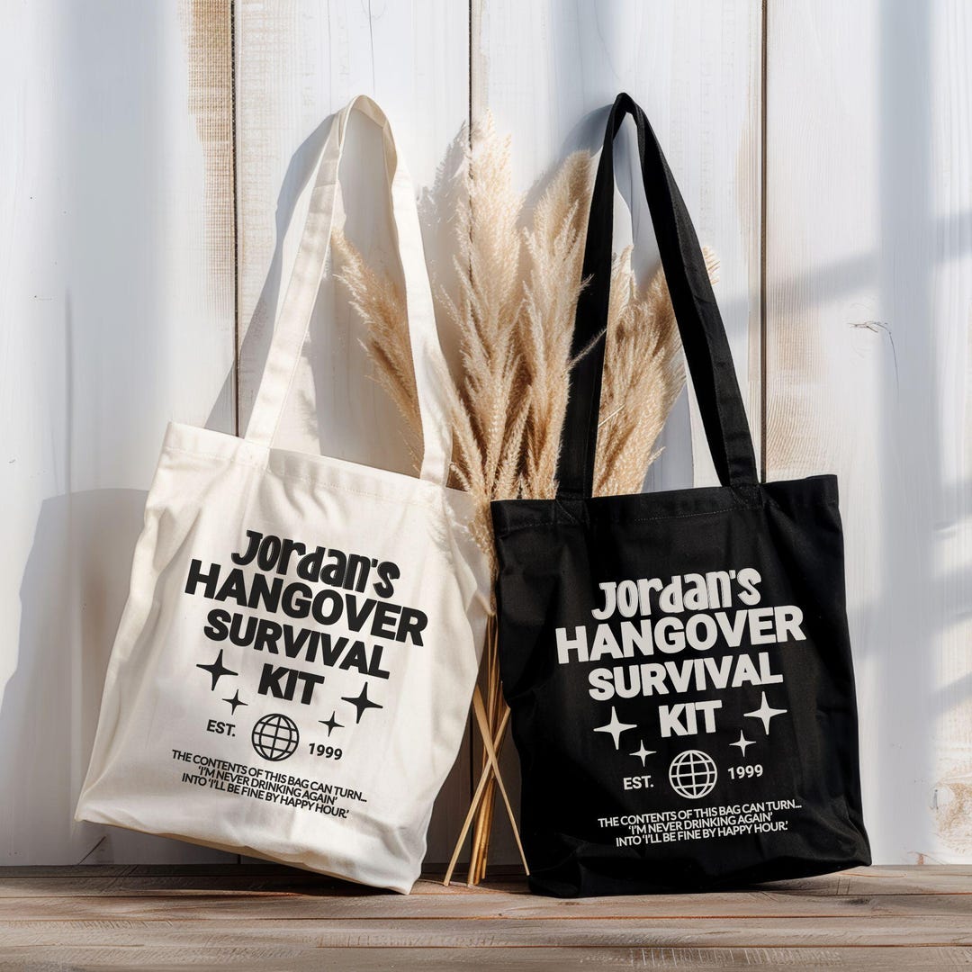 Personalized Hangover Kit Tote, Survival Kit Name Tote Bag, Hangover ...