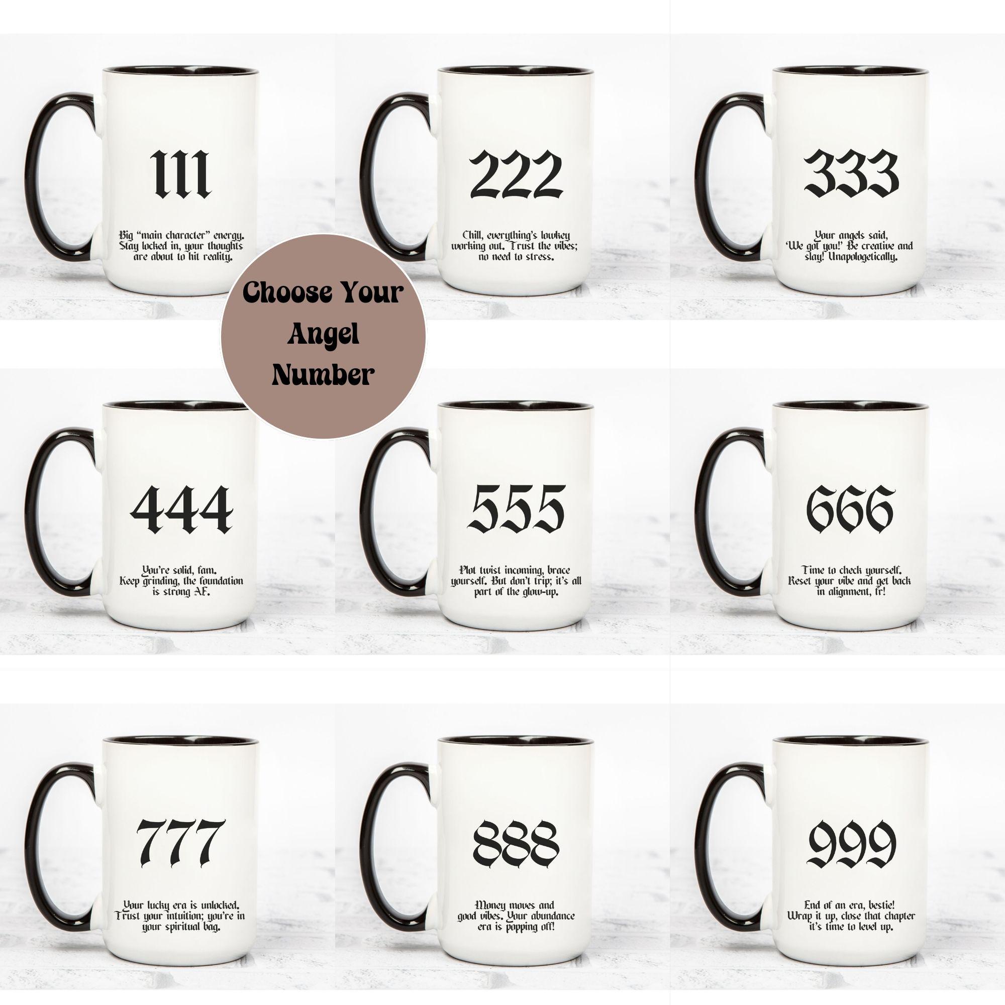 Angel Numbers Mug, Black Accent Coffee Mug, 11oz or 15oz, Angel Number ...