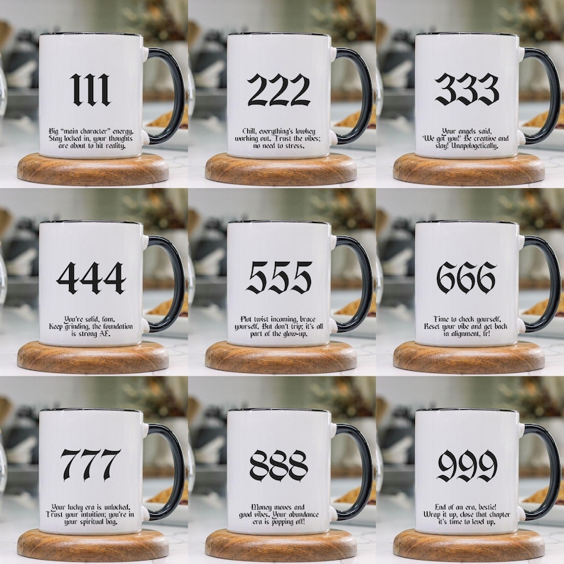 Angel Numbers Mug, Black Accent Coffee Mug, 11oz or 15oz, Angel Number ...