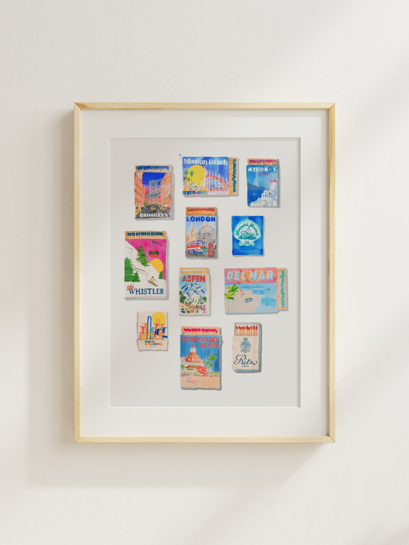 Watercolor Vintage Travel Matchbox Prints Set of 3 - Etsy
