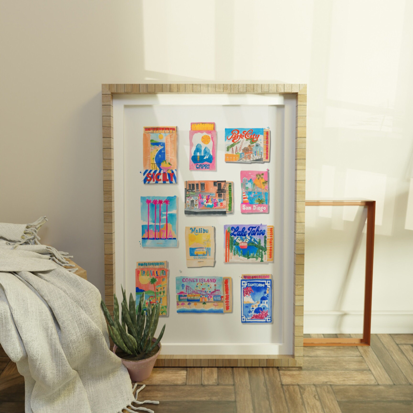 Watercolor Vintage Travel Matchbox Prints Set of 3 - Etsy