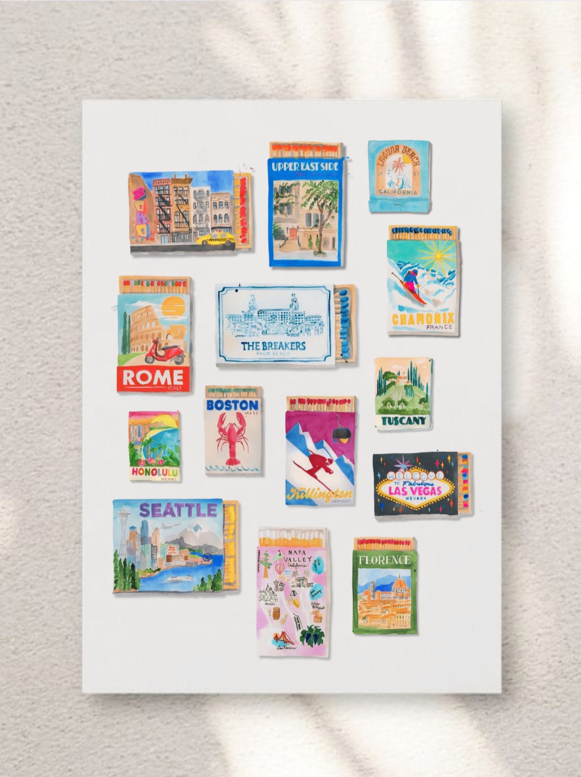 Watercolor Vintage Travel Matchbox Prints Set of 3 - Etsy