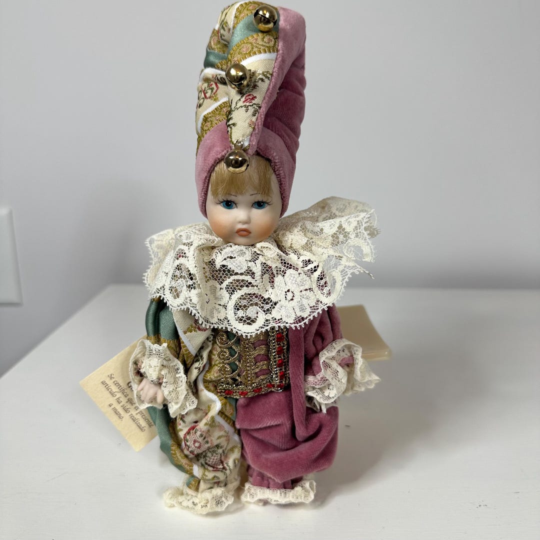 Vintage Italian Porcelain Doll Jester Velvet Handcrafted Certifico Di ...