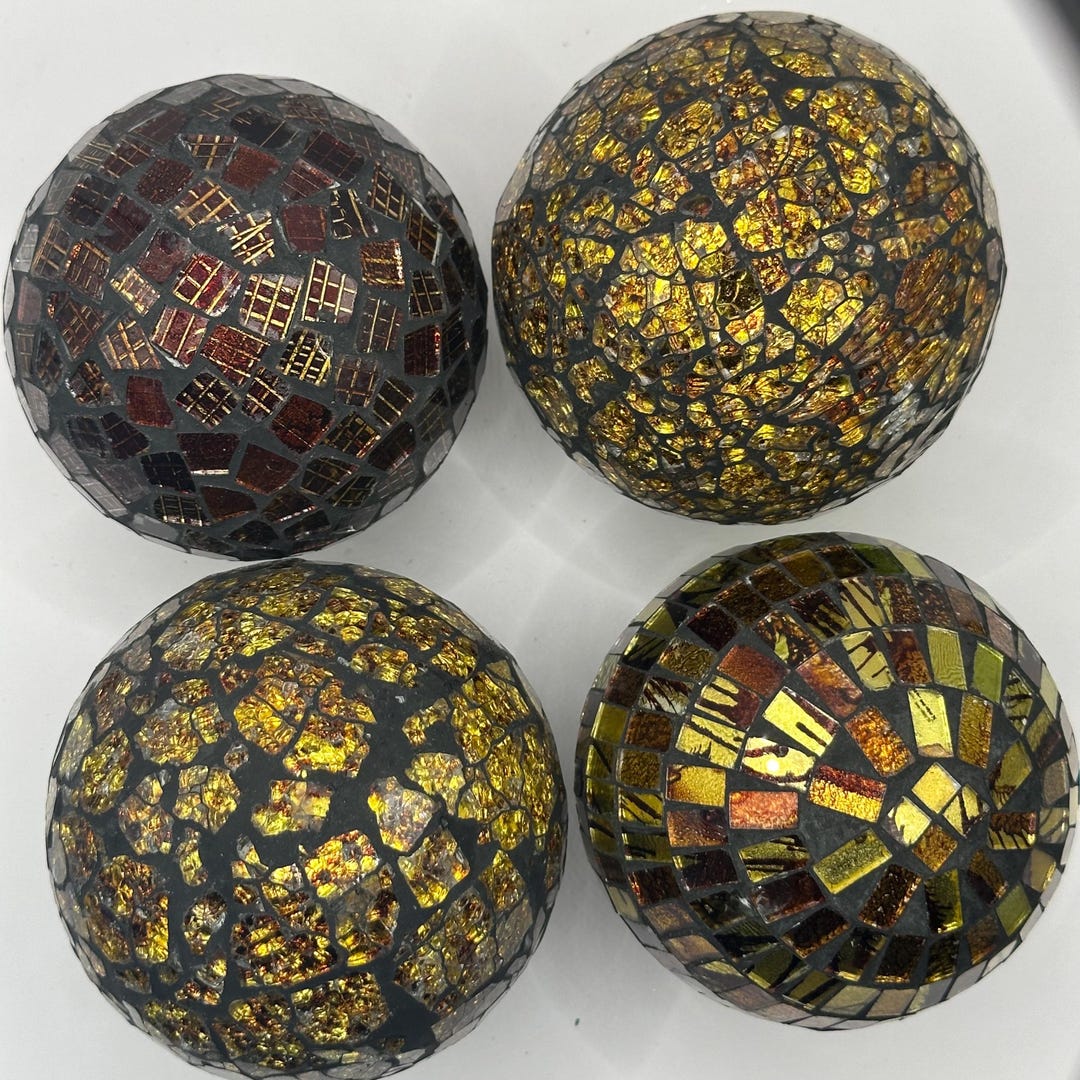 Mosaic Decorative Orbs Bronze Set Bronze and Burgundy 4" Set of 4 Orbs ...