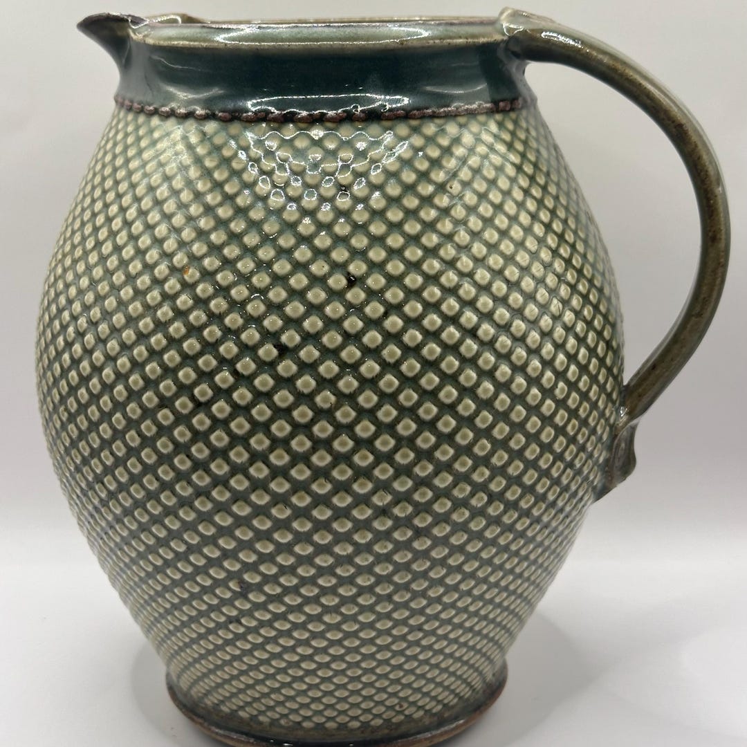 Signed Studio Potterystoneware Medium Pitcher Mark Williams Blue Star ...