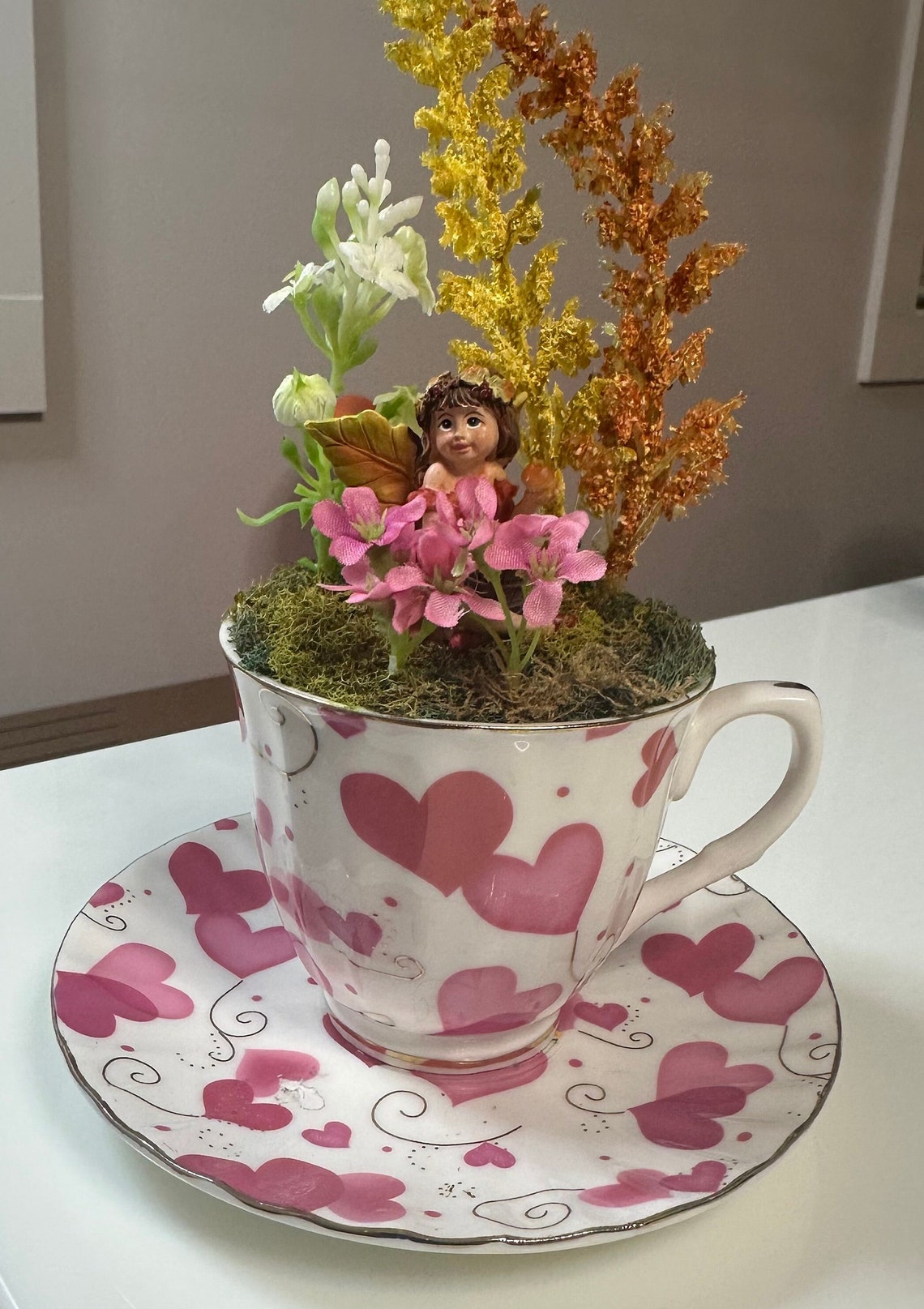 Vintage Teacup Fairy Garden: Red Hearts Fine China Miniature - Etsy