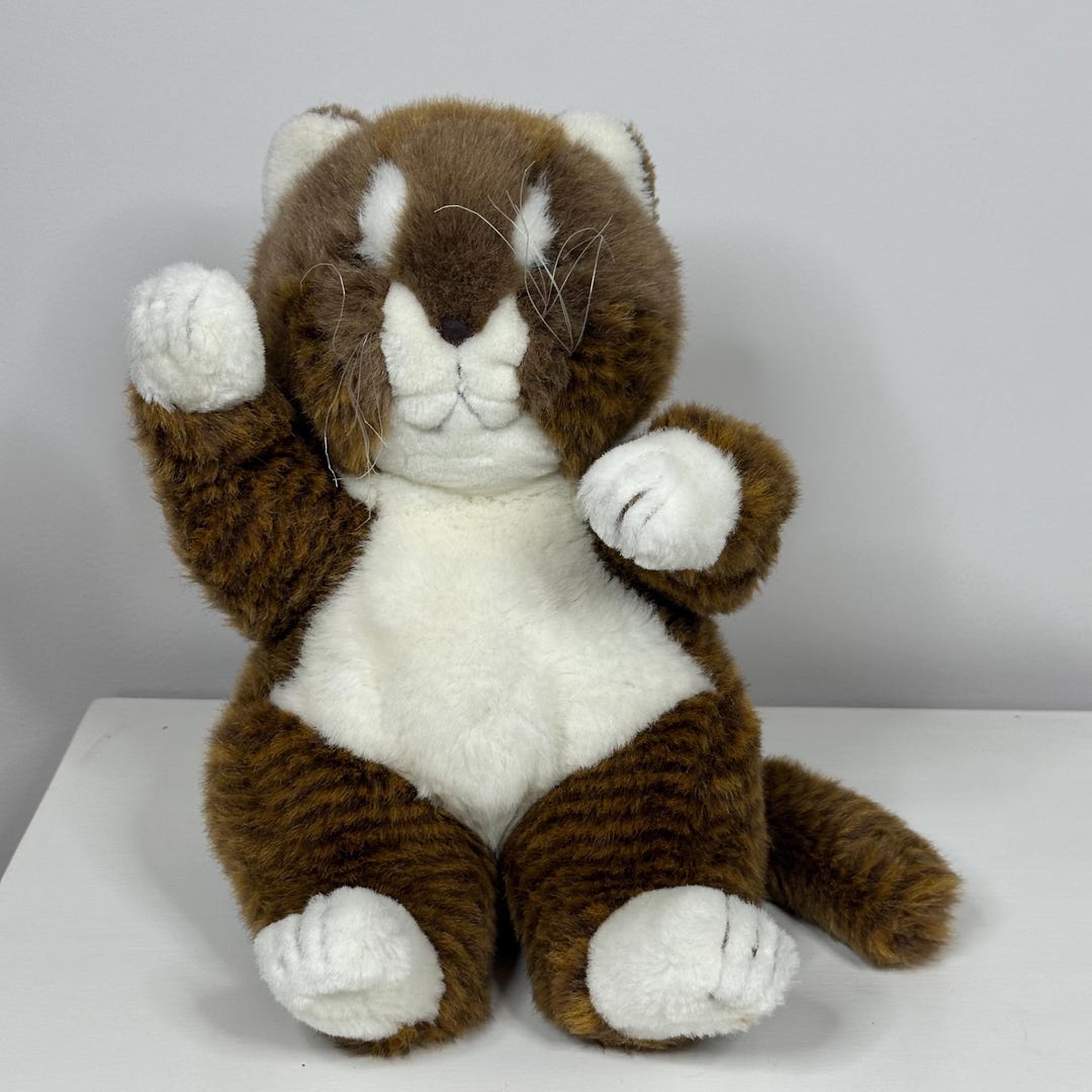 Vintage Realistic Grumpy Fat Fluffy Sleepy Tabby Cat Plush 13” Stuffed ...