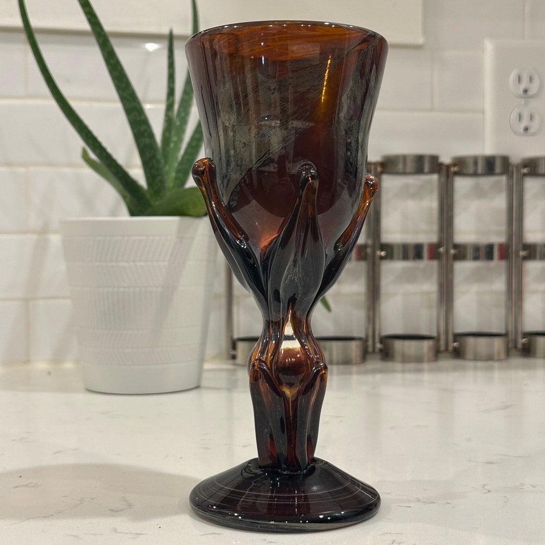 Signed H. Tanner Vintage Amethyst Glass Goblet Handmade Collectible ...