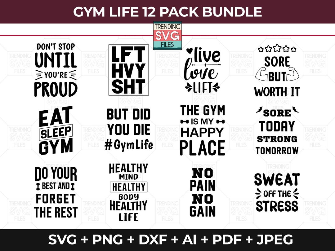 Gym Svg Bundle, Workout Shirt Svg Commercial Use File, Silhouette Art ...