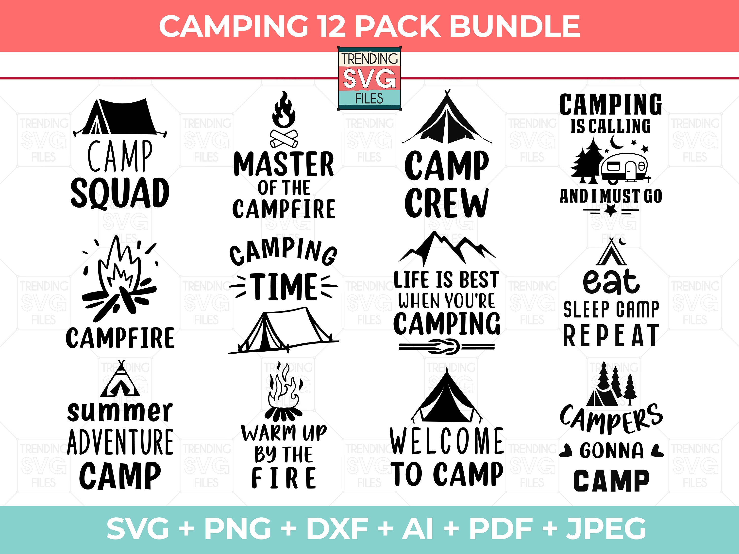 Camping Svg Bundle, Vacation Png, Commercial Use Summer Camp Cut File ...