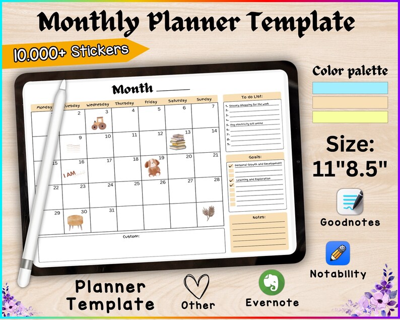 Monthly Planner Template Goodnotes , Monthly Undated Planner, Printable ...