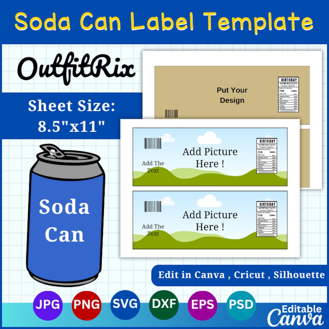 Soda Can Label Template, Soda Can Wrapper Template, Soda Label, Canva ...