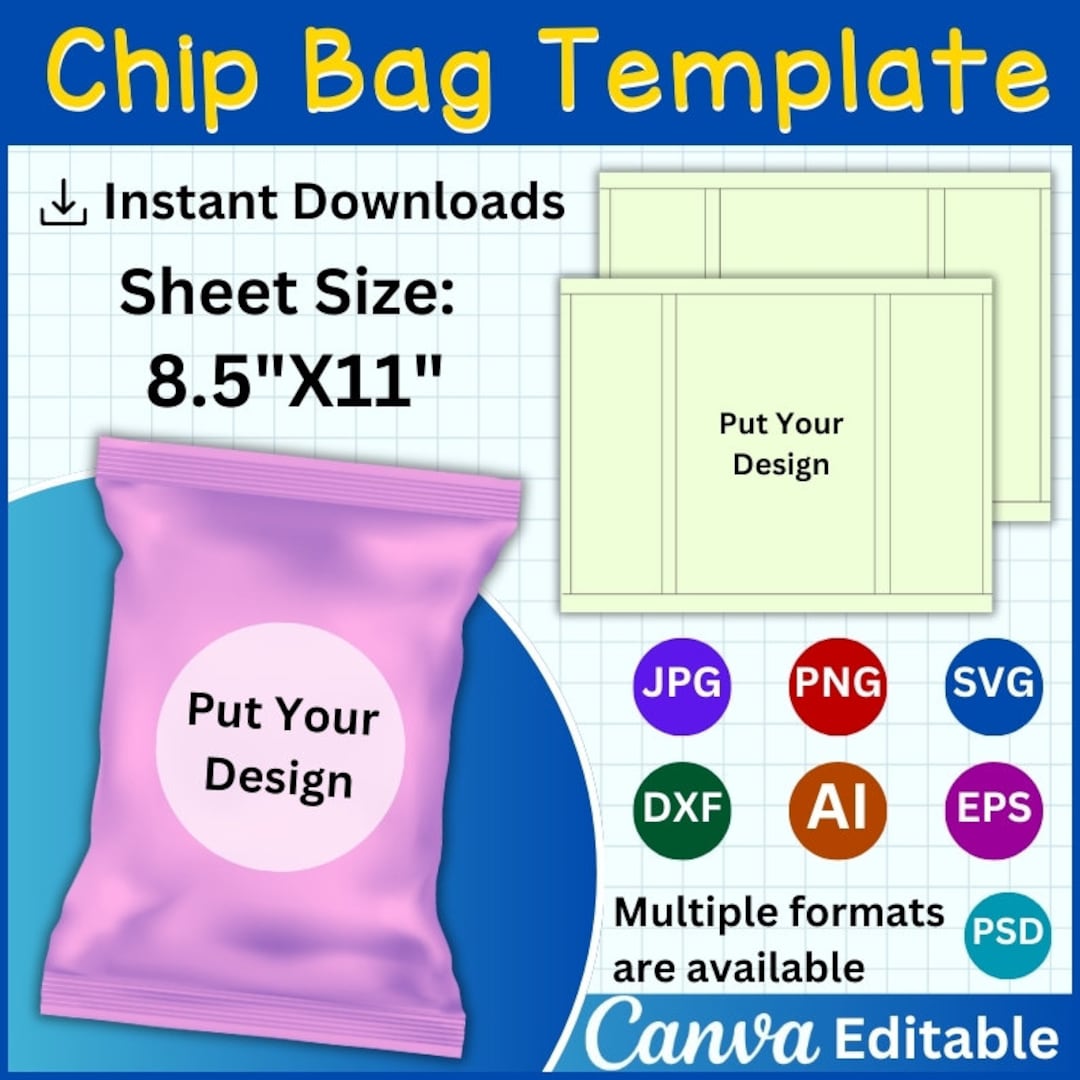 Chip Bag Template, Blank Chip Bag, Chip Bag Label, Party Chip Bag, Chip ...