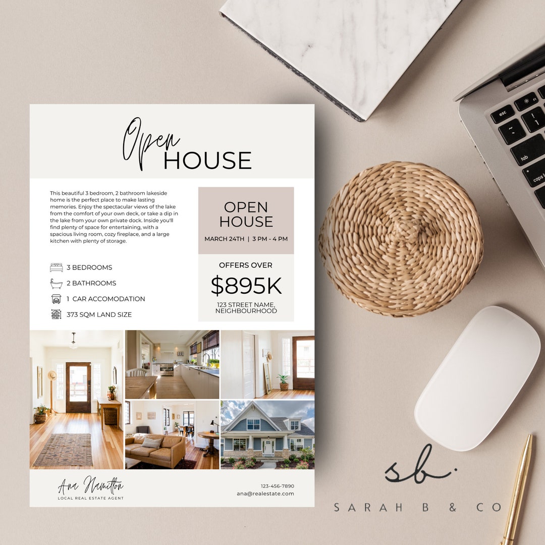 Real Estate Open House Canva Template Flyer Neutral Open House ...