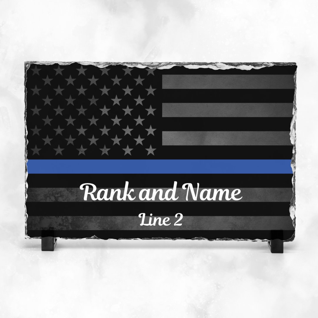 Police Officer Deputy Law Enforcement Thin Blue Line Flag Slate Rock ...
