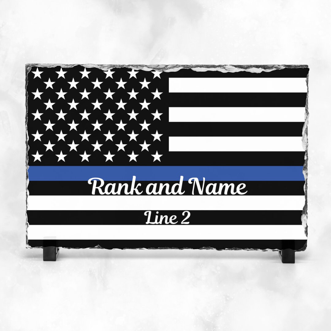 Police Officer Deputy Law Enforcement Thin Blue Line Flag Slate Rock ...