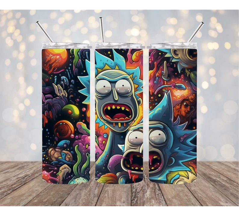 Neon Paint Crazy Rick and Morty Fan Art Digital Tumbler Wrap PNG ...