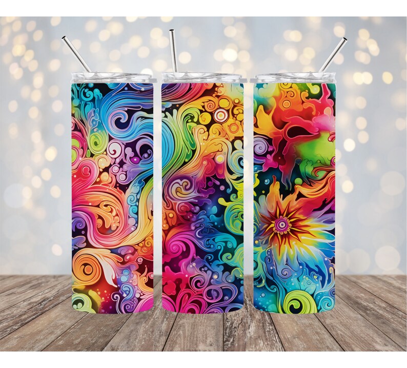 Neon Tye Dye Colorful Water Swirls Stars Digital Tumbler Wrap PNG ...