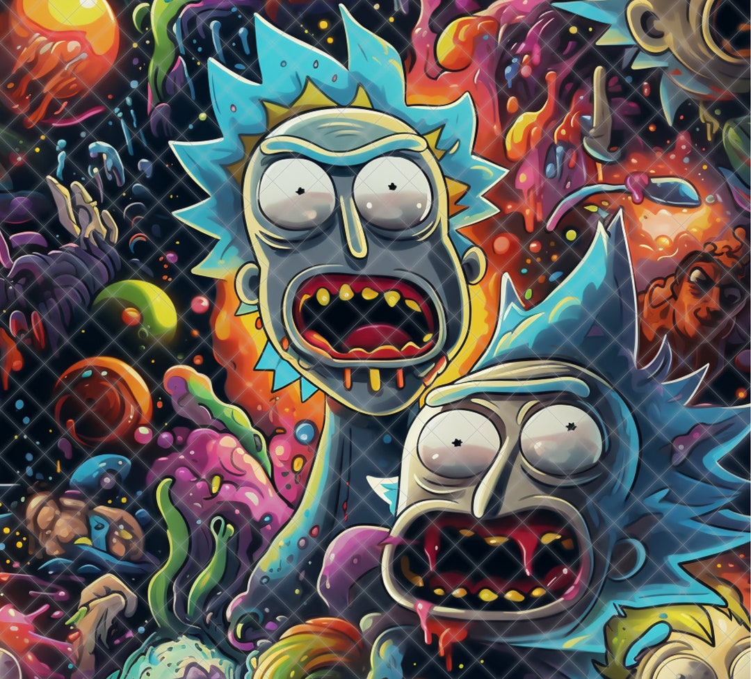 Neon Paint Crazy Rick and Morty Fan Art Digital Tumbler Wrap PNG ...