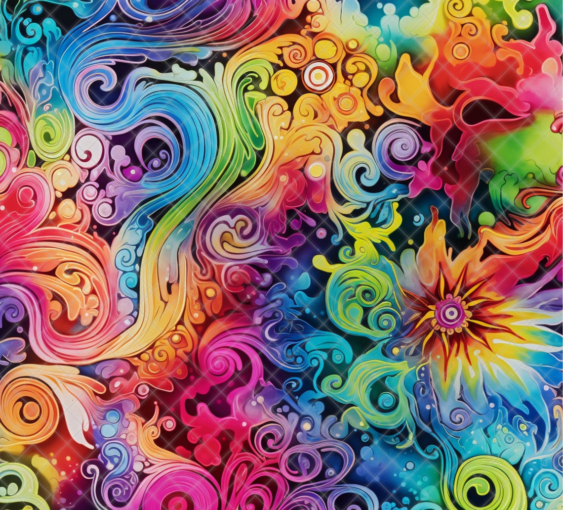 Neon Tye Dye Colorful Water Swirls Stars Digital Tumbler Wrap PNG ...