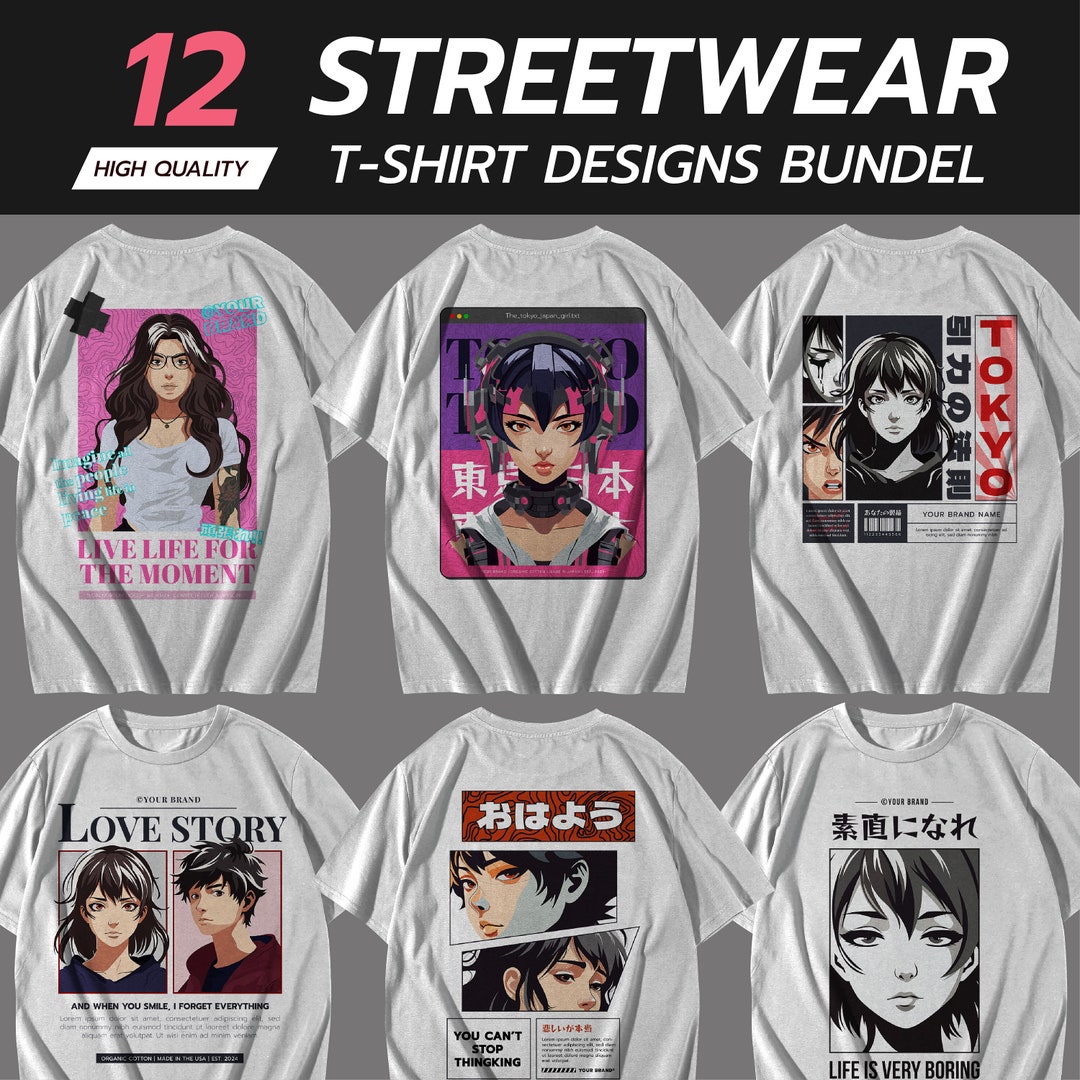 Japanese Streetwear Designs | Anime T-shirt Designs Bundle | Anime ...
