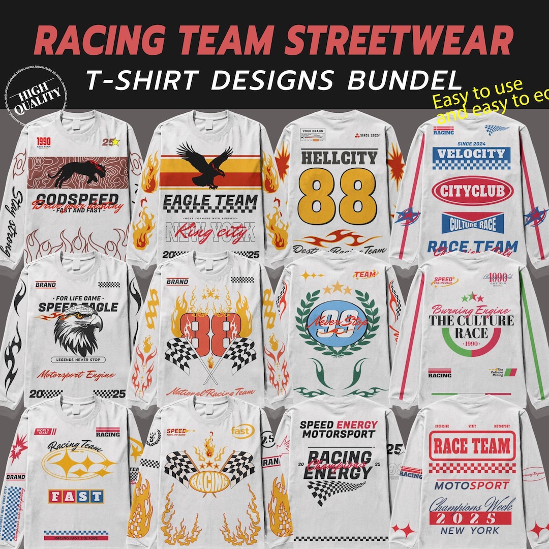 Racing Team T-shirt Designs Bundle: Motorsport Streetwear (digital ...
