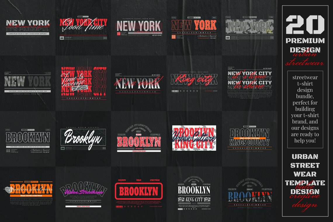 Urban Typography T-shirt Designs: Streetwear Bundle (AI & EPS) - Etsy