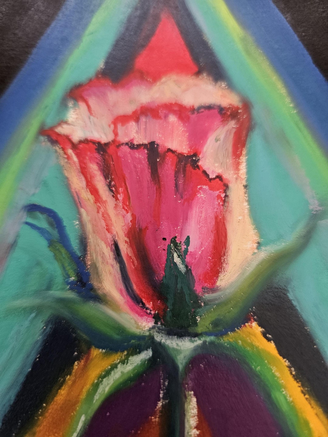Original Abstract Flower Oil Pastel Painting 5x7 | Expressionism Art ...