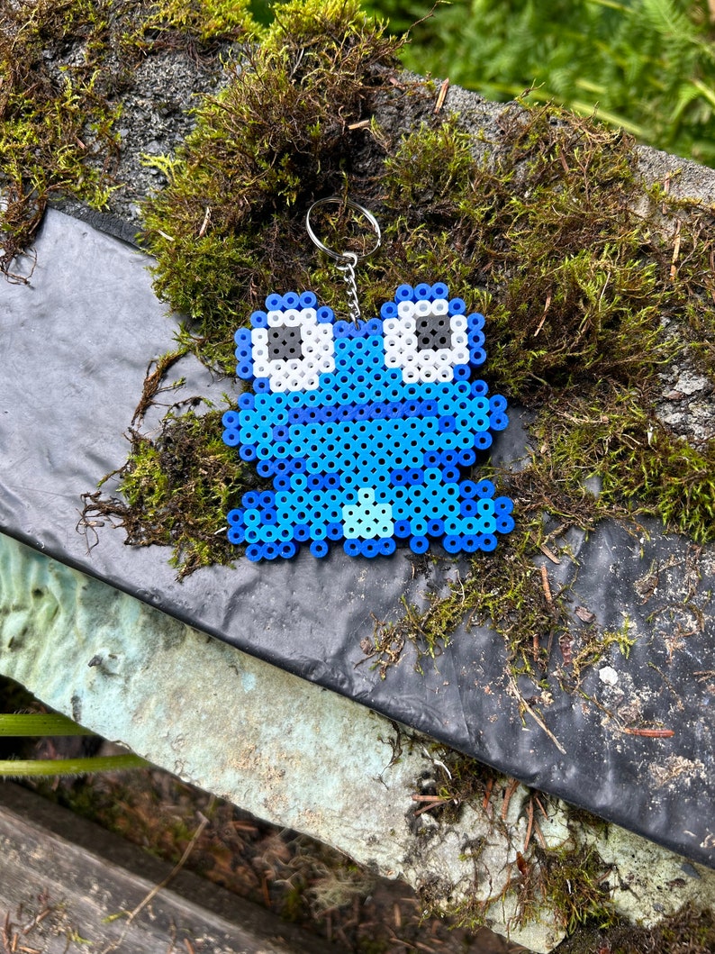 Perler Bead Blue Frog Keychain - Etsy