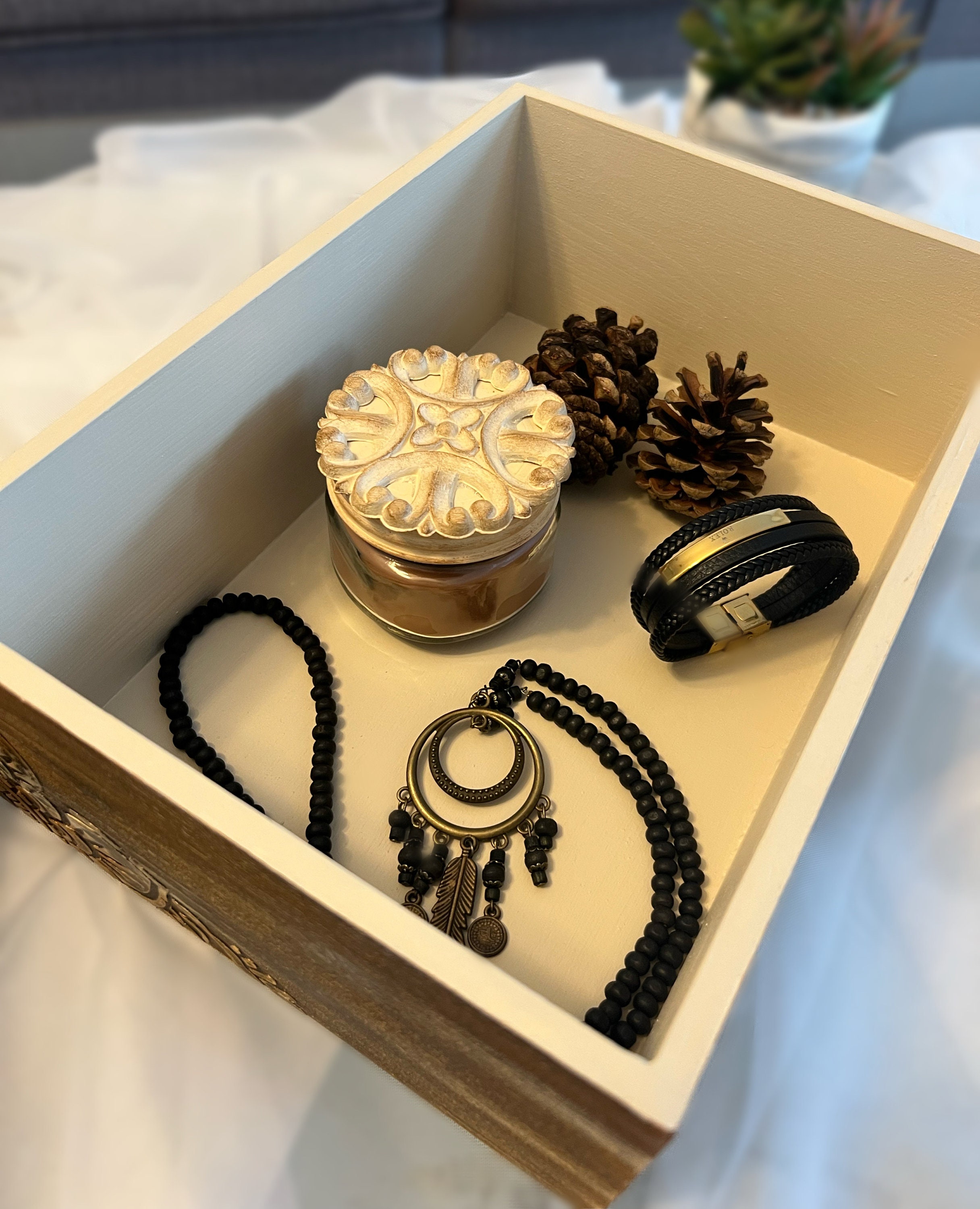 Wooden Box Brown Box Rectangular Box Box With Floral Design Box With ...