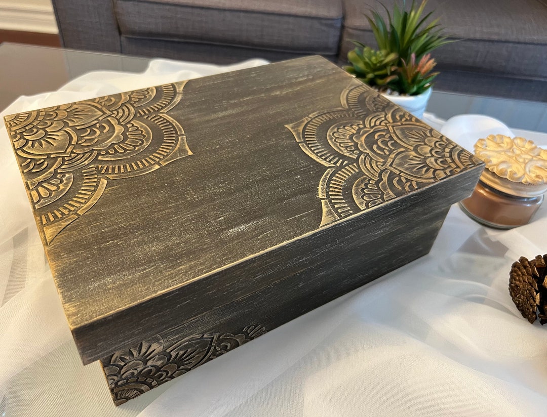 Wooden Box | Brown Box | Rectangular Box | Box With Floral Design | Box ...