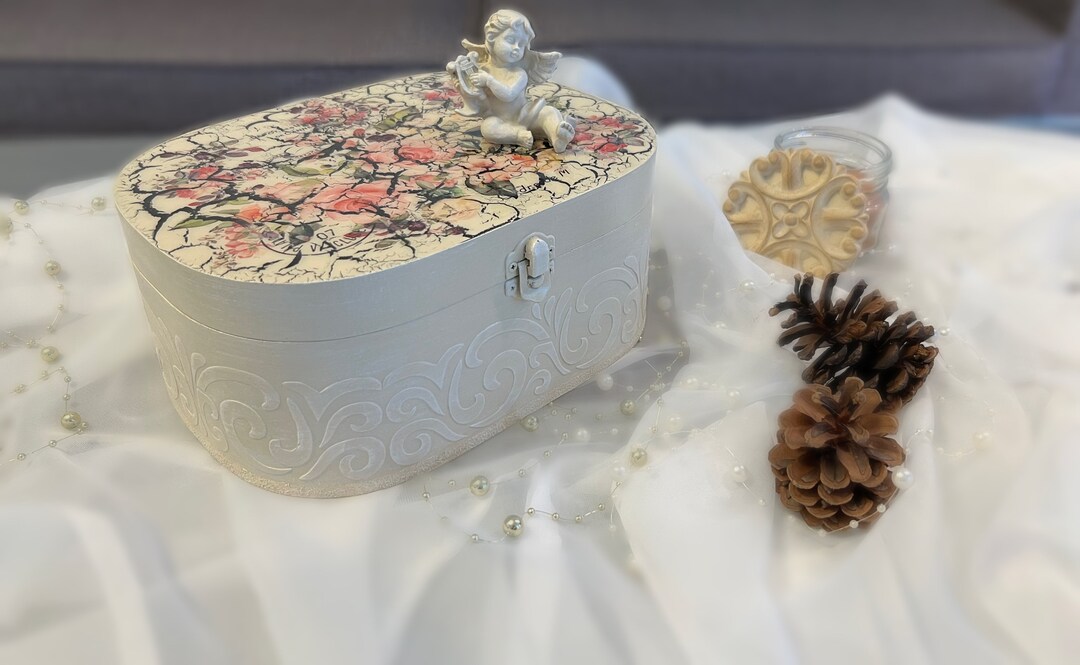 Wooden Box With Resin and Statue | Decoupage | Cream | Rectangle and ...