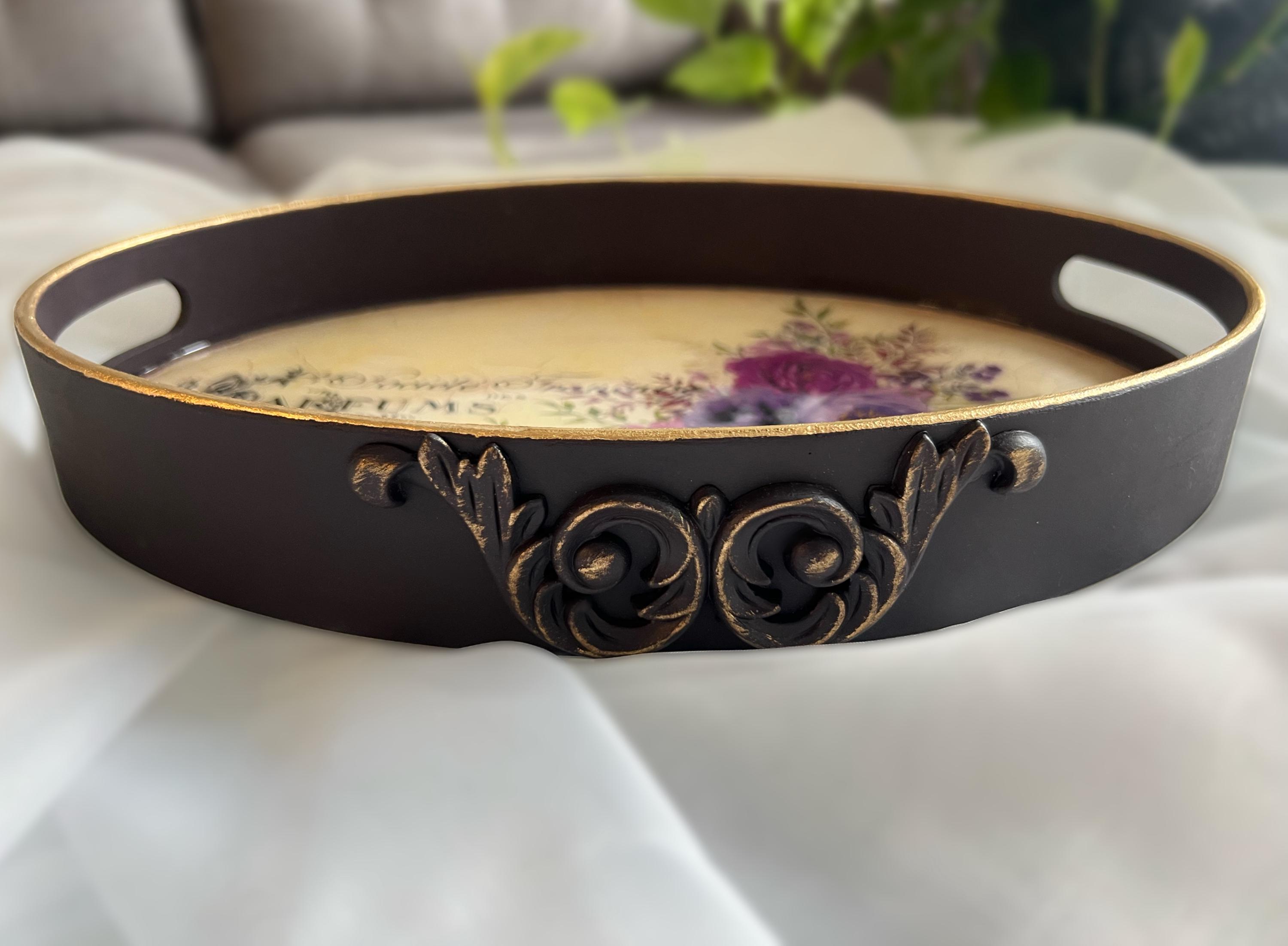Wooden Serving Tray With Resin | Purple | Medium Size | Raised-texture ...
