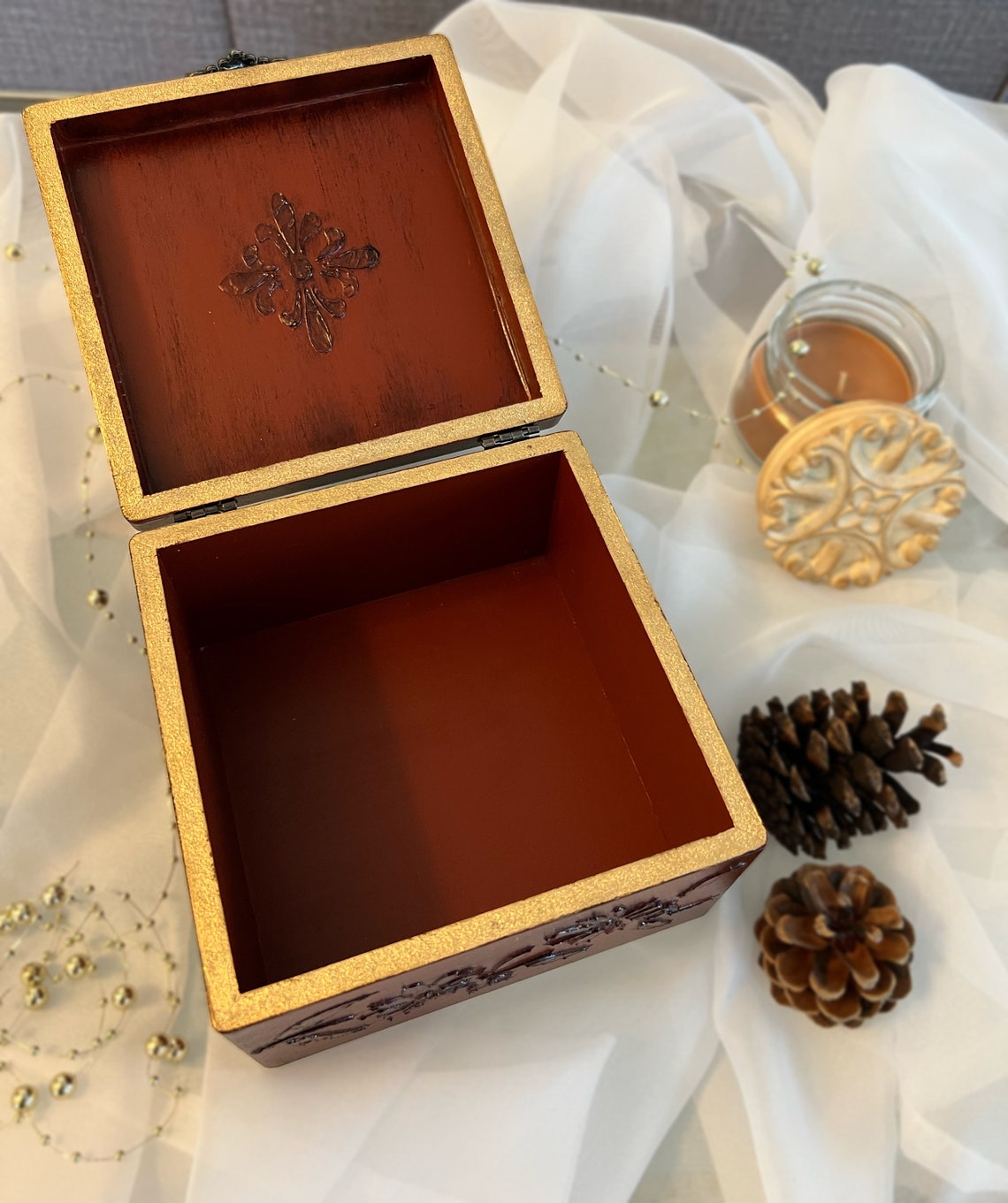Wooden Box | Box With Mirror on Top | Brown Box | Square Box | Box With ...